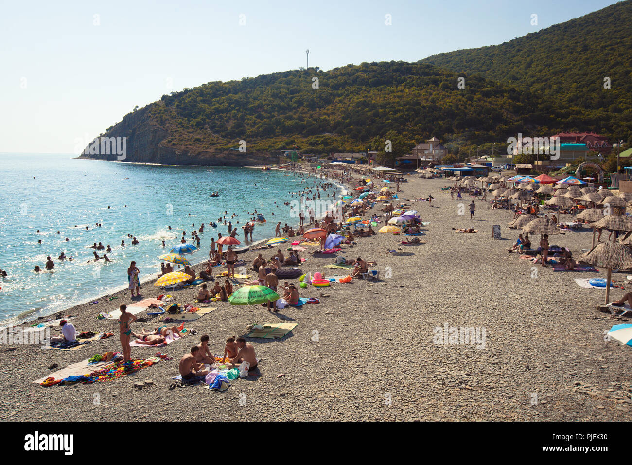 Tourists on vacation, Durso beach, Russia Stock Photo - Alamy