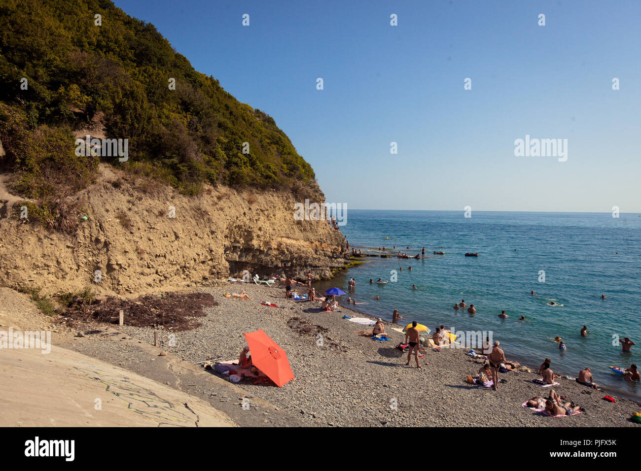 Tourists on vacation, Durso beach, Russia Stock Photo - Alamy