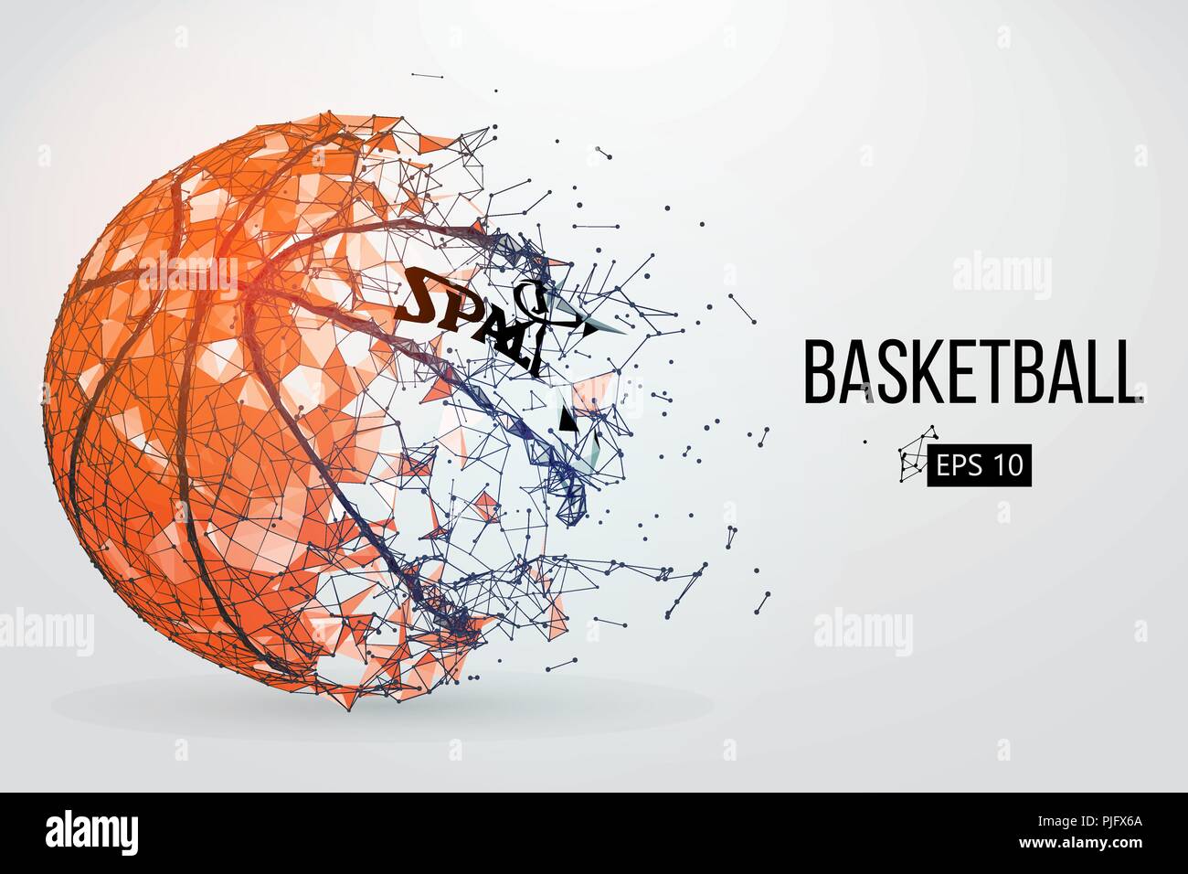 Silhouette of a basketball ball. Dots, lines, triangles, text, color ...