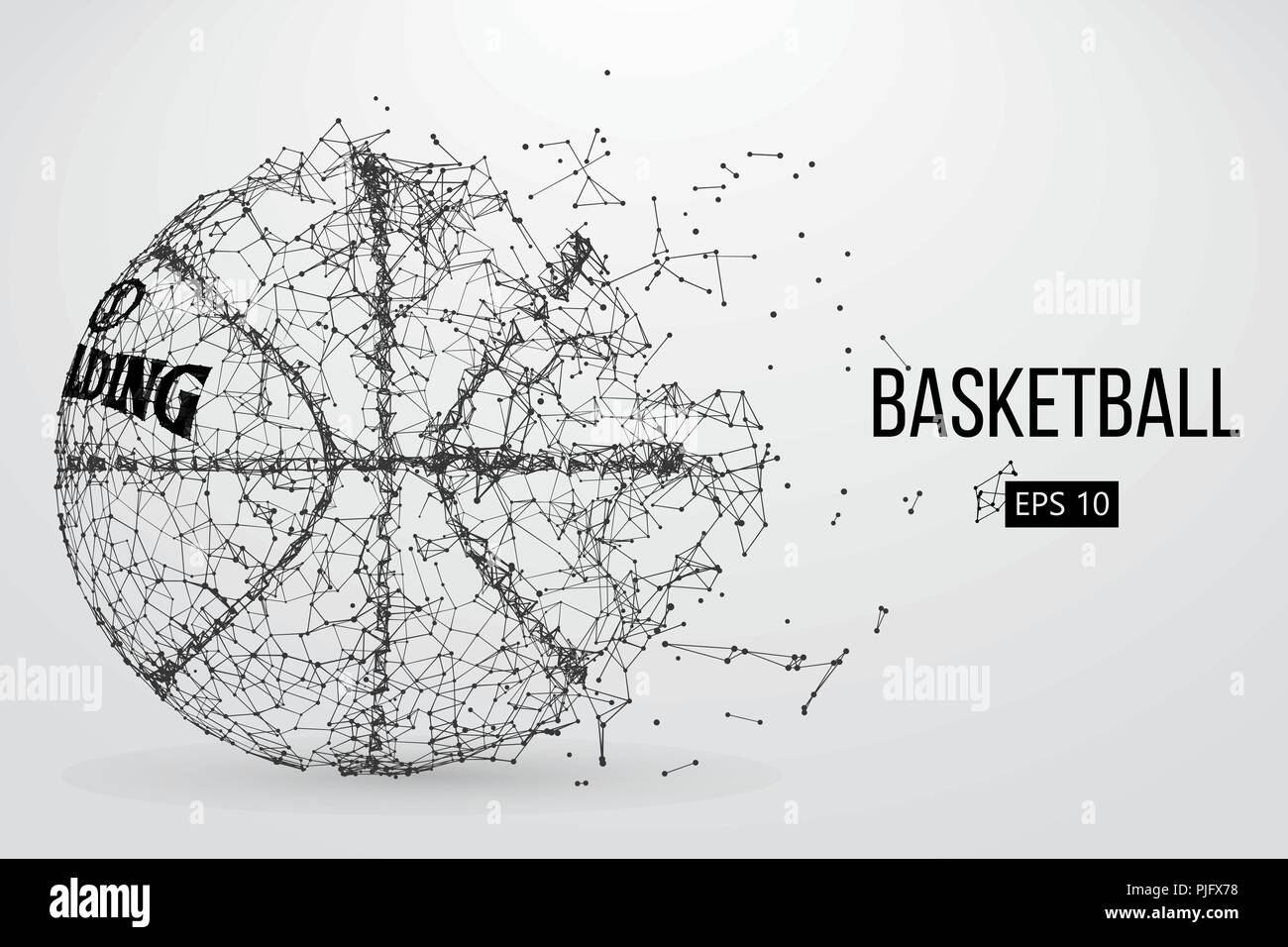 Silhouette of a basketball ball. Dots, lines, triangles, text, color ...