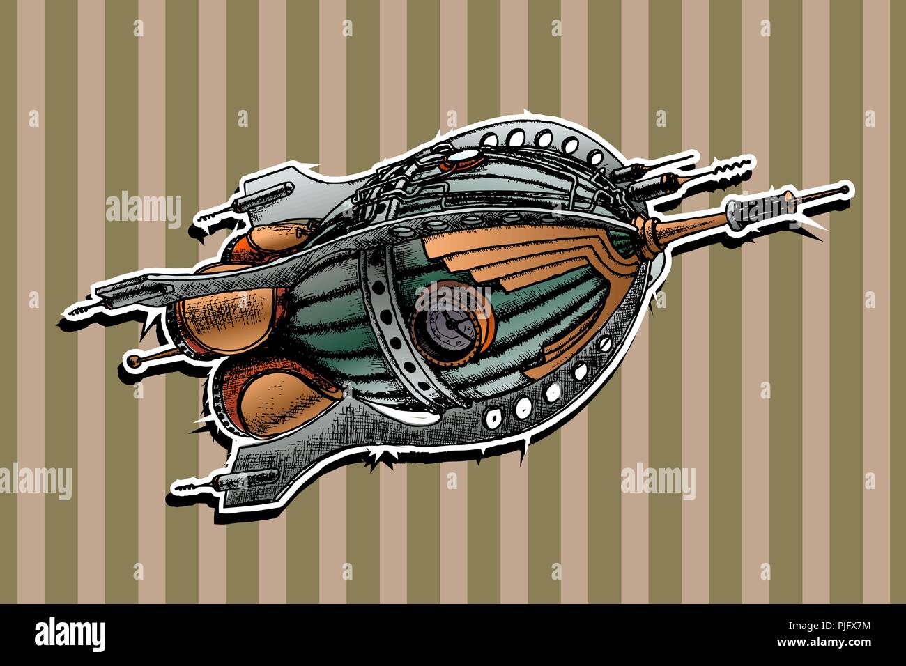 steampunk rocket. Vector illustration. Painted by hand Stock Vector ...