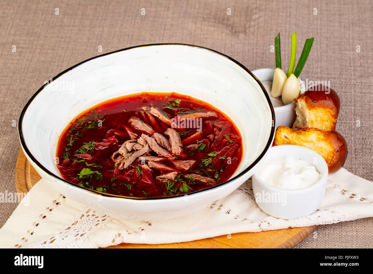 Traditional Borsch with meat and cabbage Stock Photo - Alamy