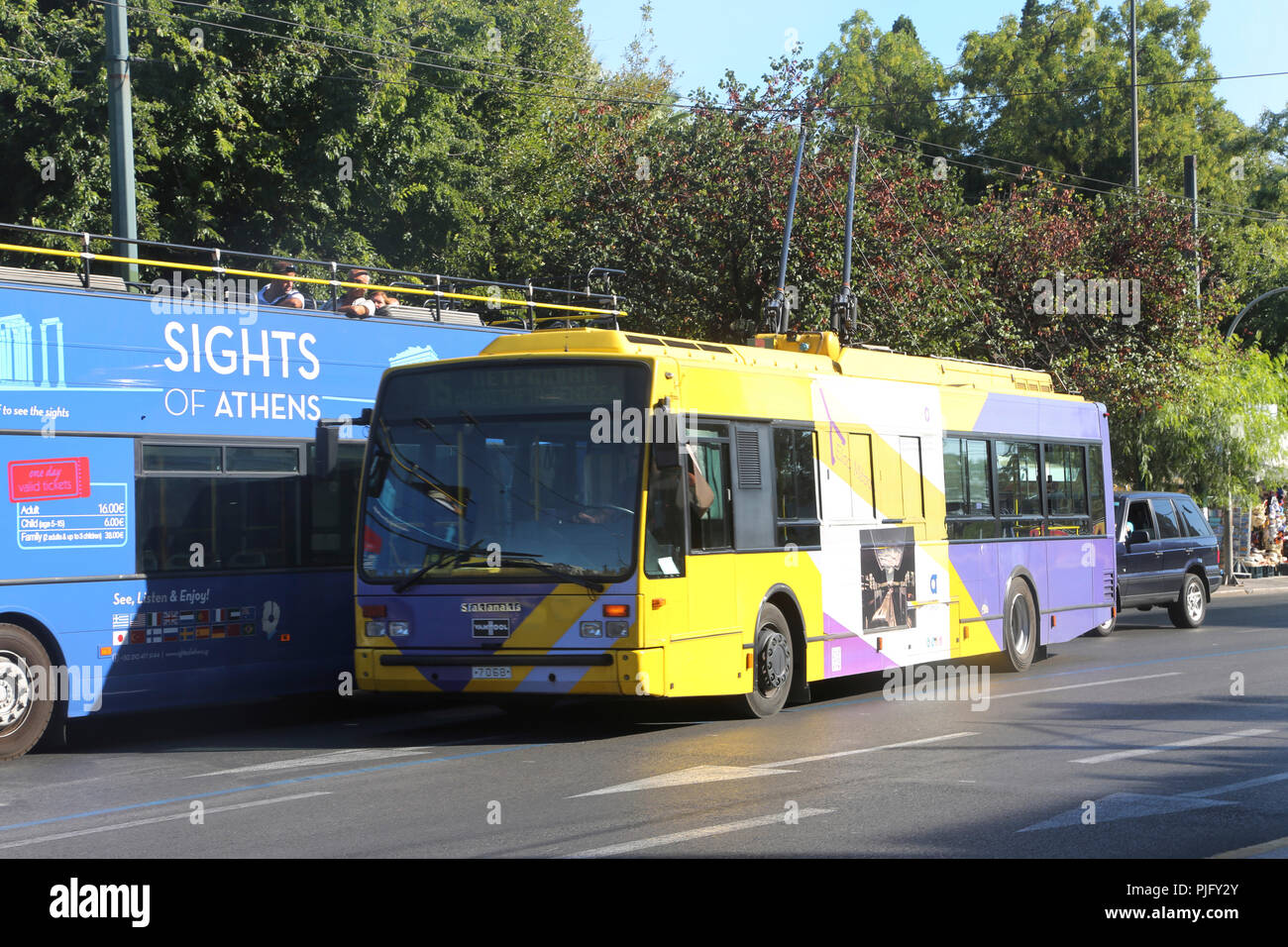 Athen Greece Leoforos Vasilissis Amalias Tour Bus and Trolley Bus Stock ...