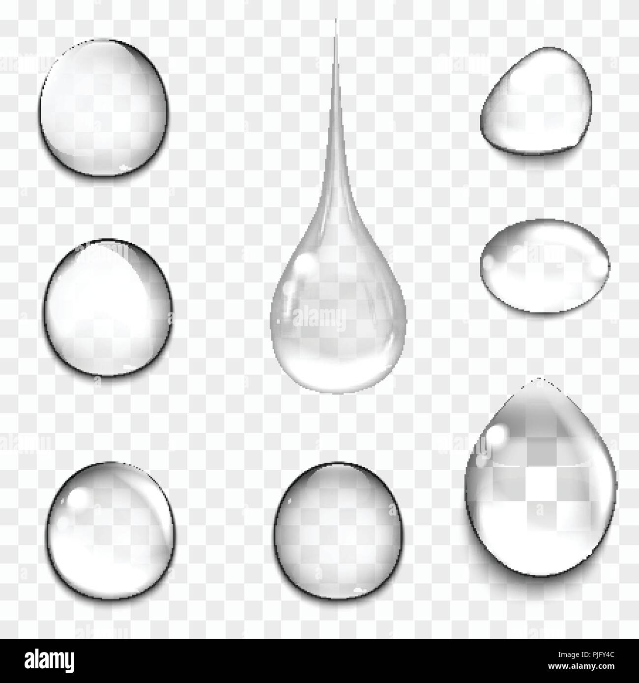 Set of transparent drops in gray colors. Transparency only in vector ...