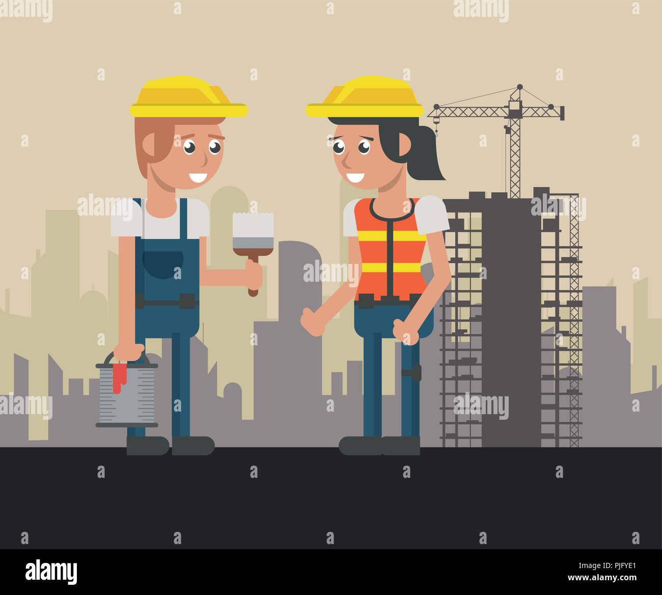 Cartoon female construction workers hi-res stock photography and images ...