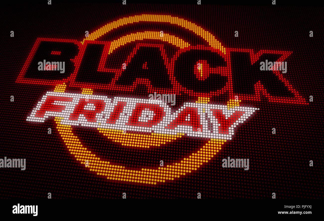 Black Friday sales bulbs banner. Modern neon billboard on LED display ...