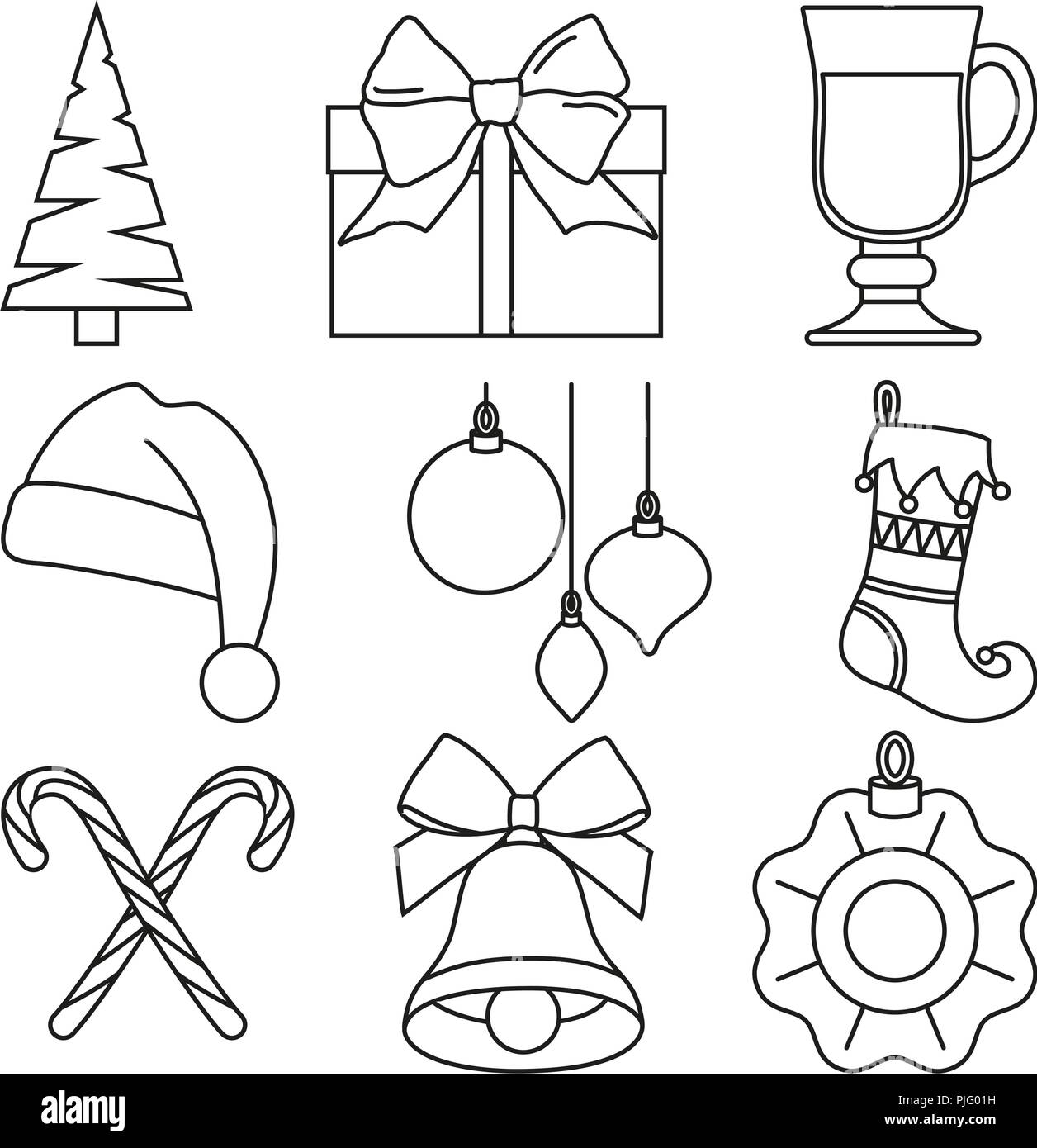 Black and white line art christmas elements Stock Vector Image & Art ...