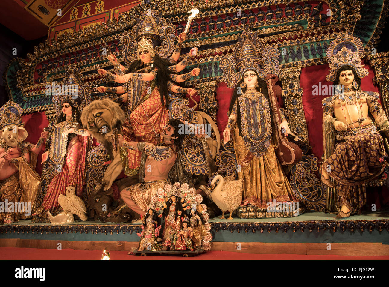 Heritage,One plank, large clay model of,Goddess Durga,Her consorts,a ...