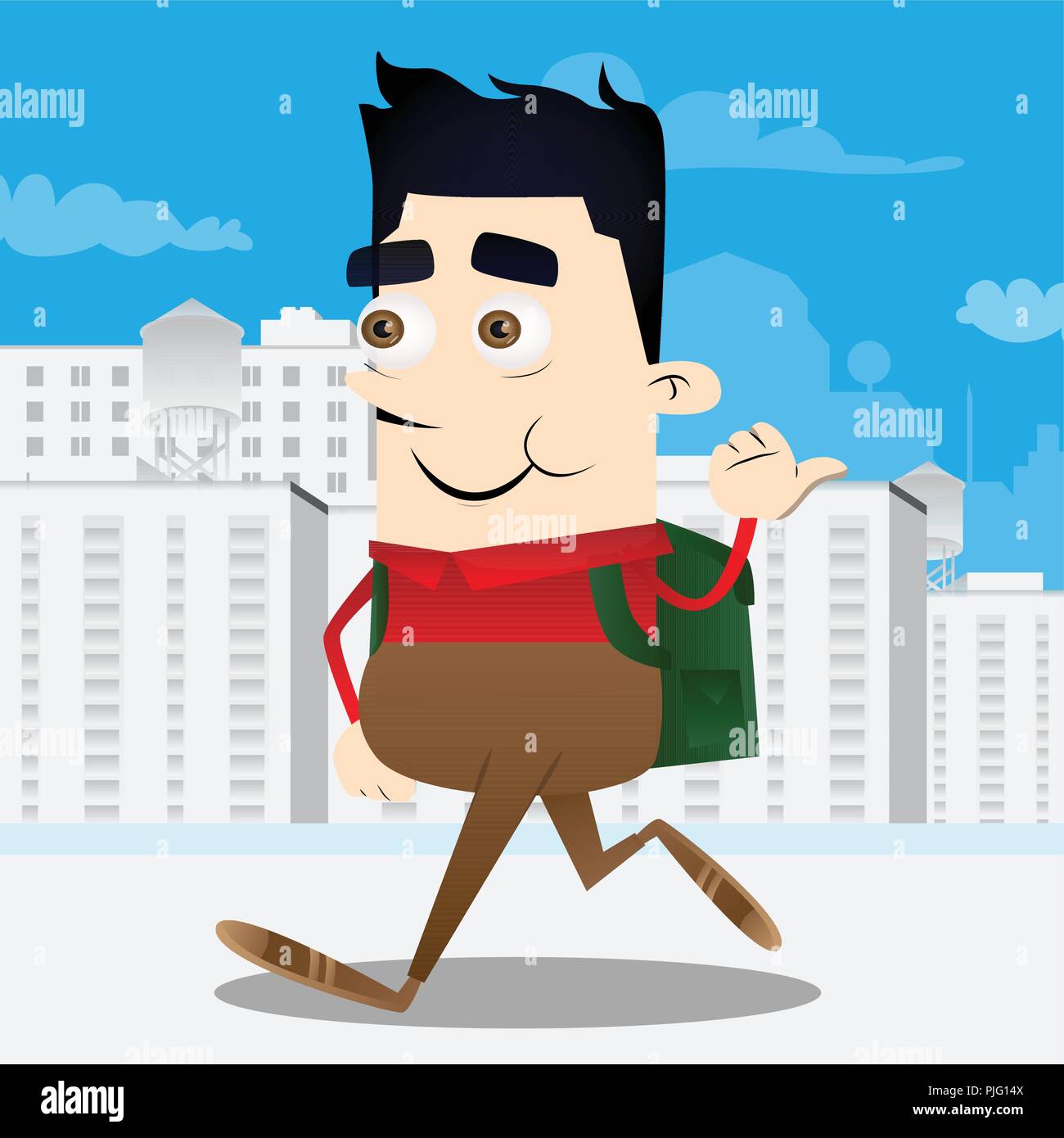 Schoolboy with pointing hand behind his back. Vector cartoon character ...