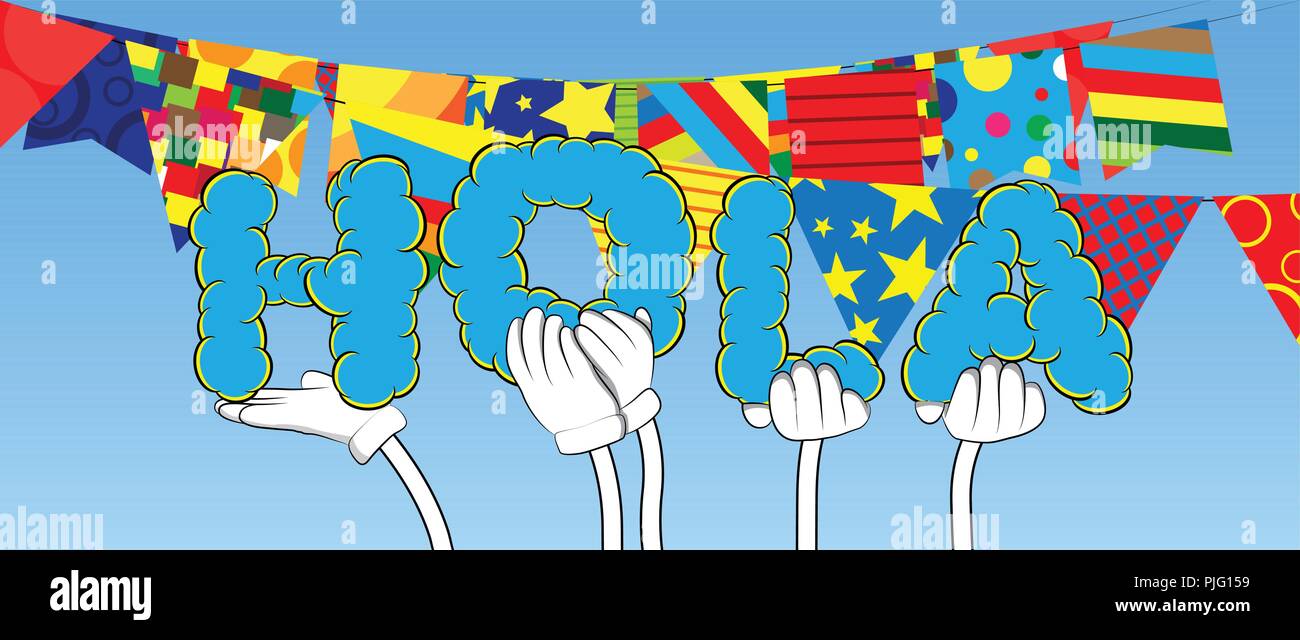 Diverse hands holding letters of the alphabet created the word Hola ...