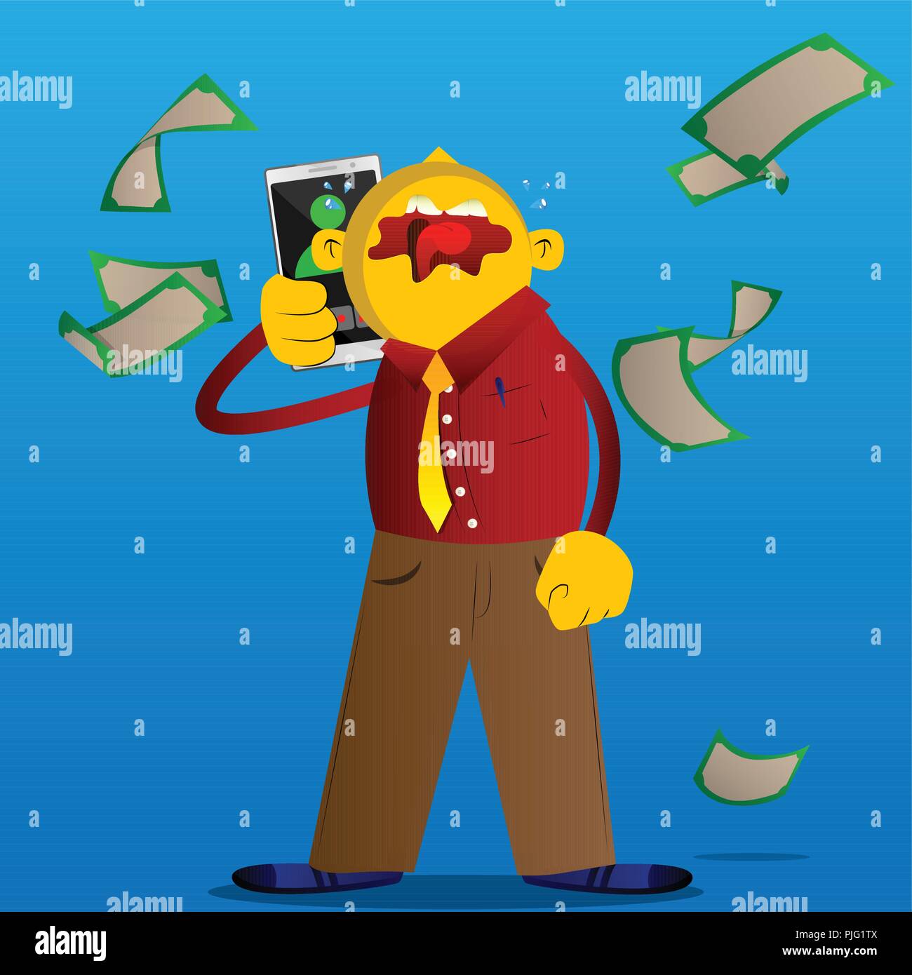 Yellow man talking on cell phone. Vector cartoon illustration Stock ...
