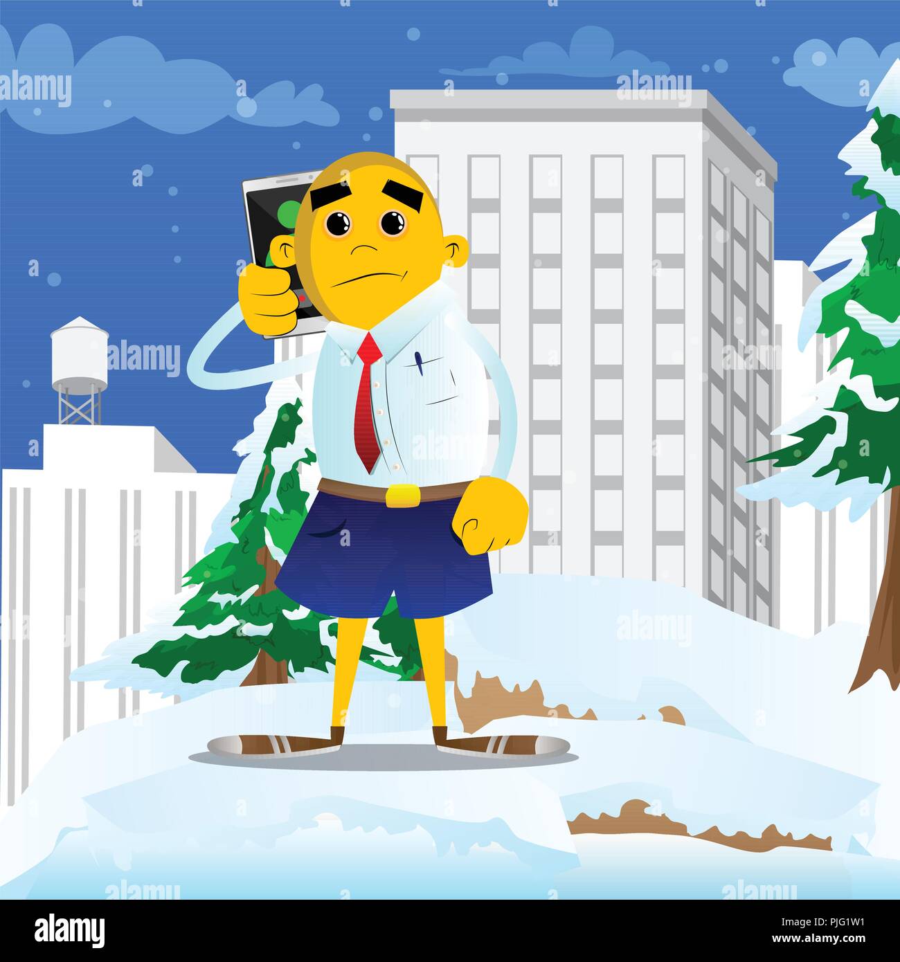 Yellow man talking on cell phone. Vector cartoon illustration Stock ...