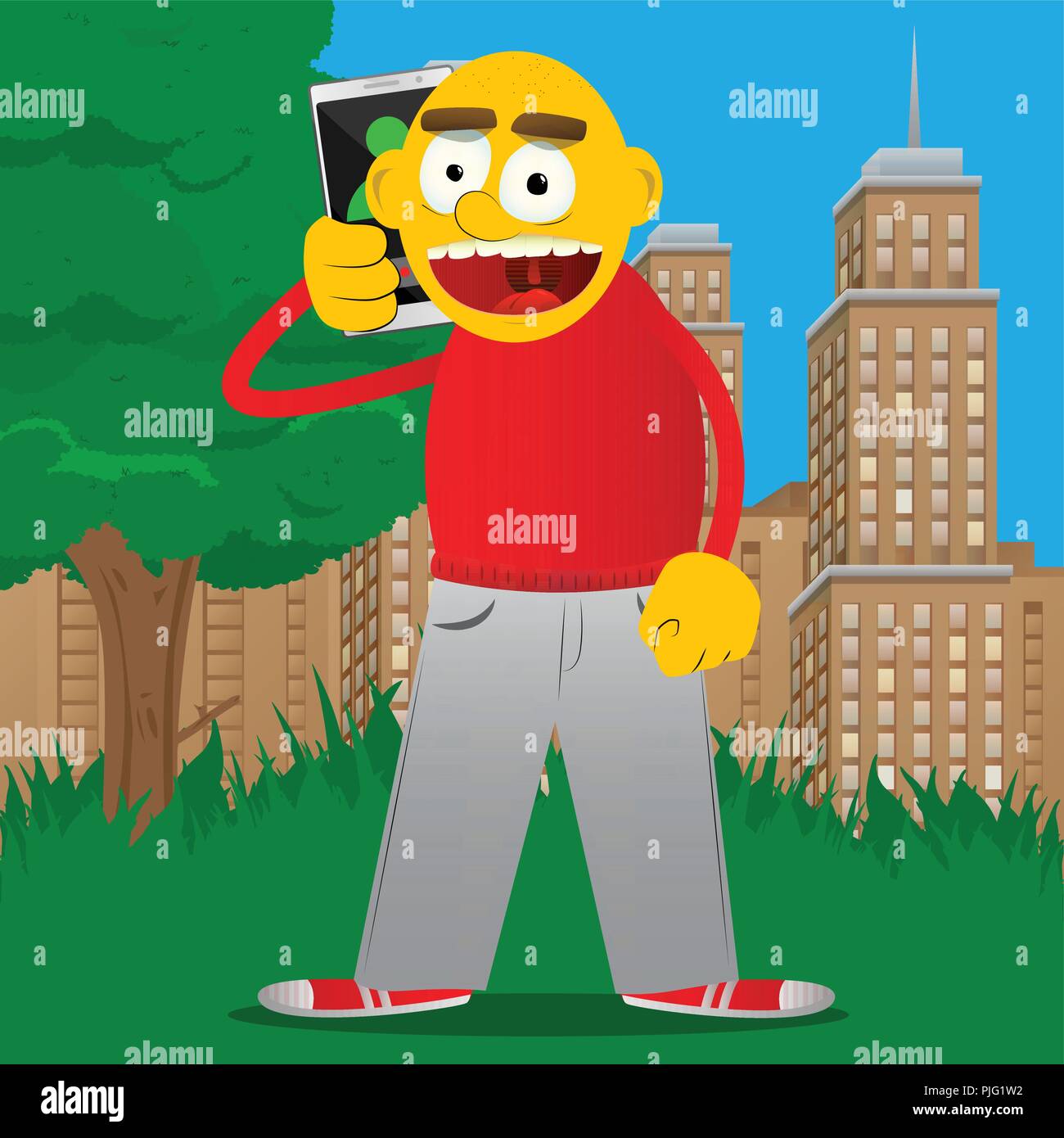 Yellow man talking on cell phone. Vector cartoon illustration Stock ...
