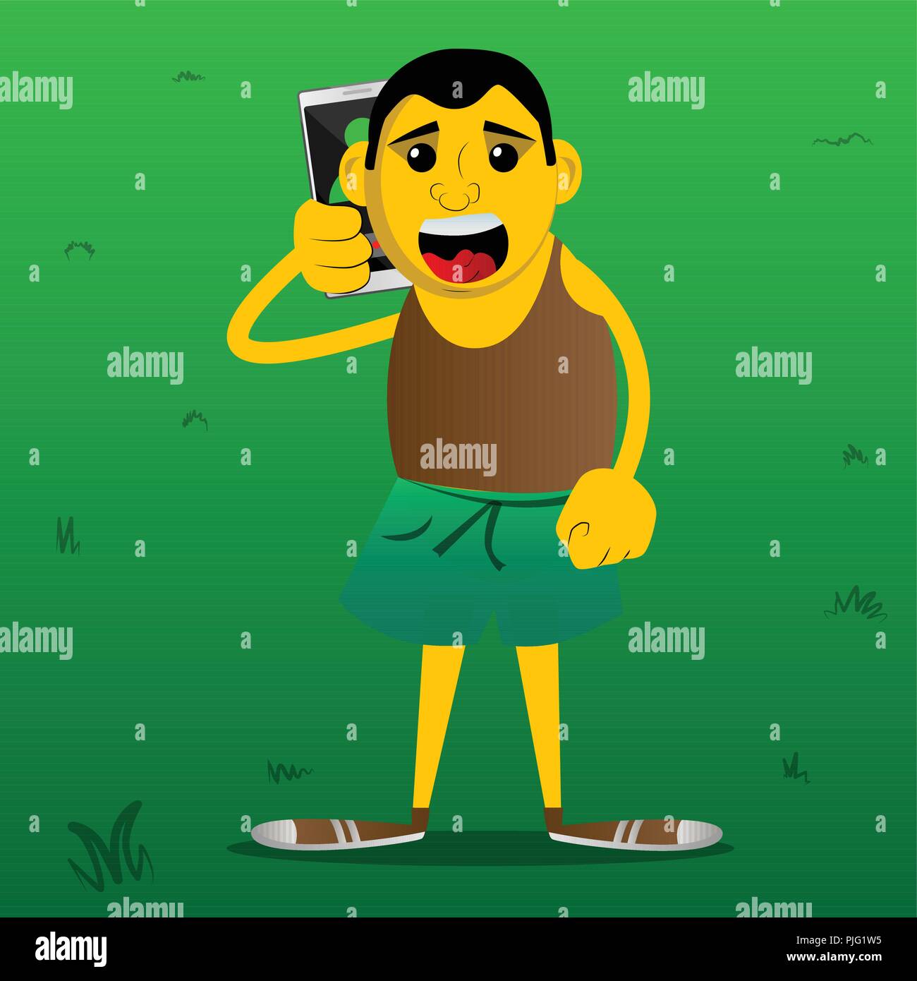 Yellow man talking on cell phone. Vector cartoon illustration Stock ...