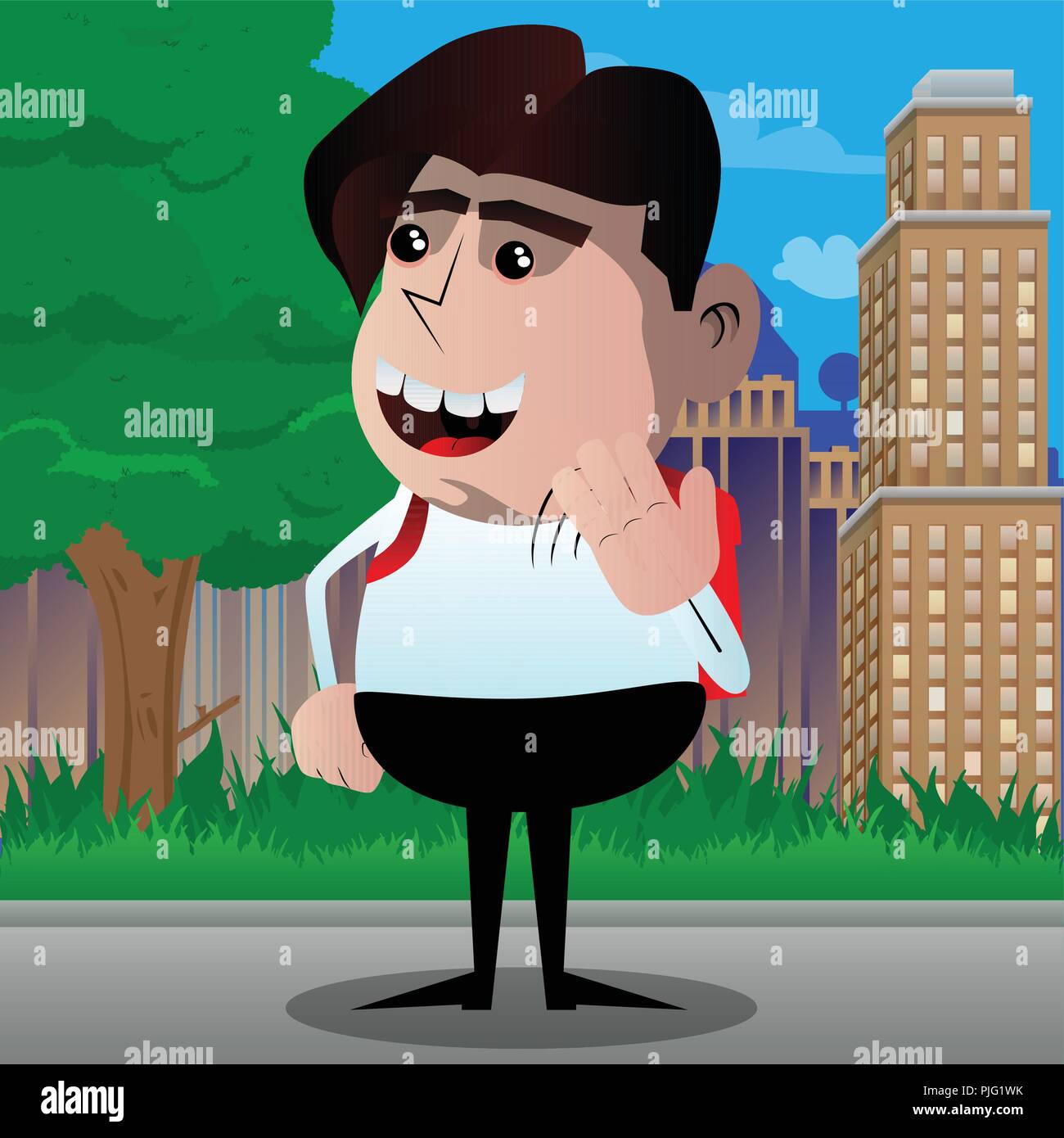 Schoolboy cooling himself with his hand. Vector cartoon character ...