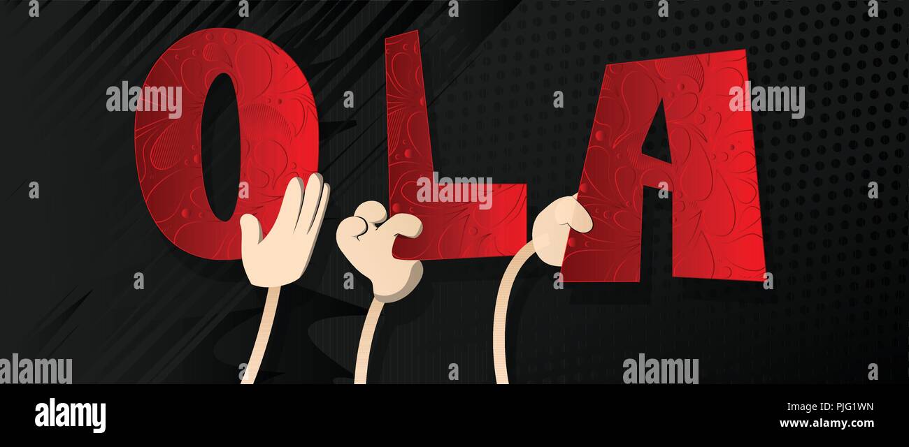 Diverse hands holding letters of the alphabet created the word Ola ...