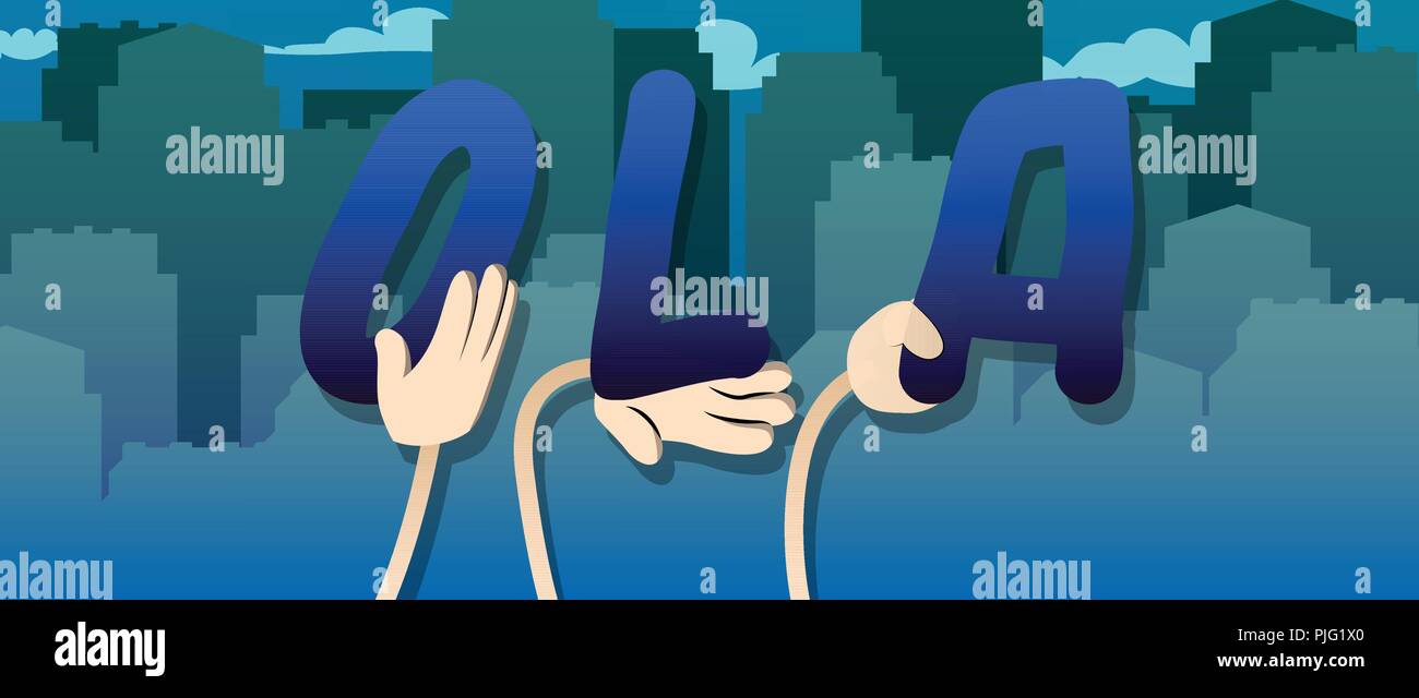 Diverse hands holding letters of the alphabet created the word Ola ...