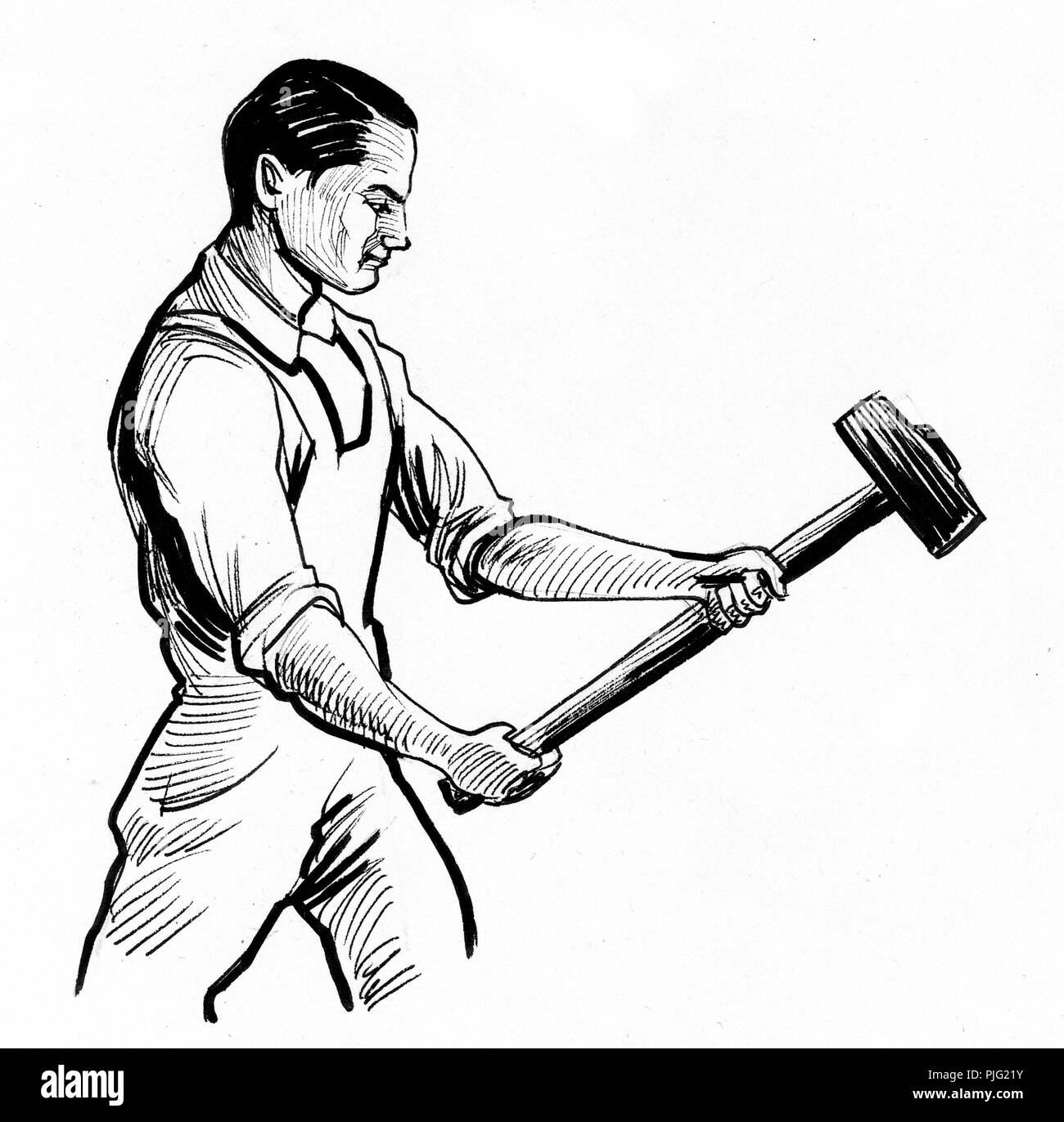 Man hammer retro Black and White Stock Photos & Images - Alamy