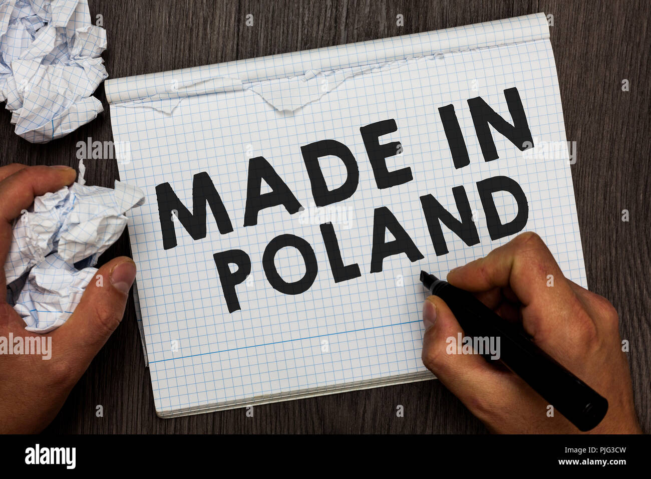Writing note showing Made In Poland. Business photo showcasing A ...