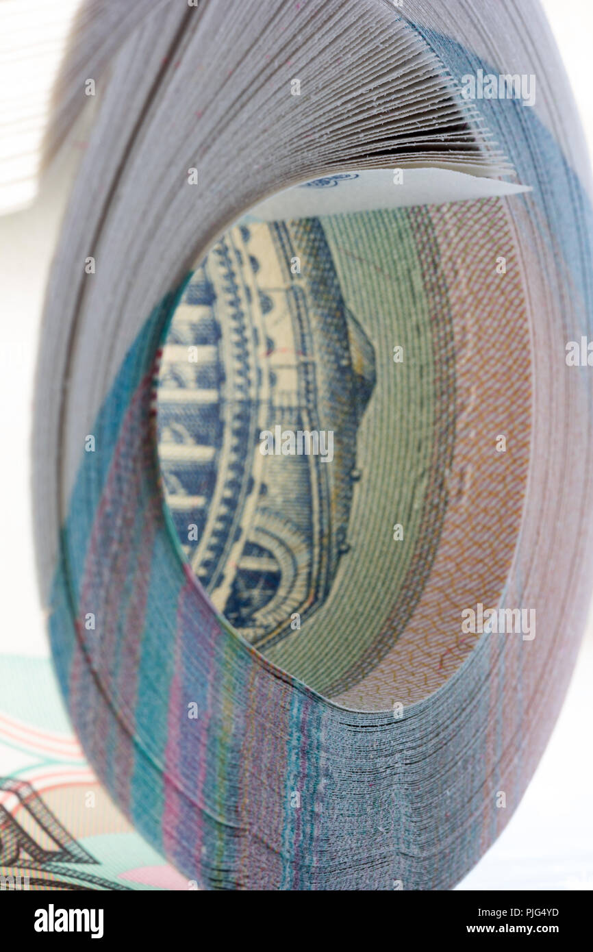 Russian national currency. stack of new paper money rolled into a roll ...