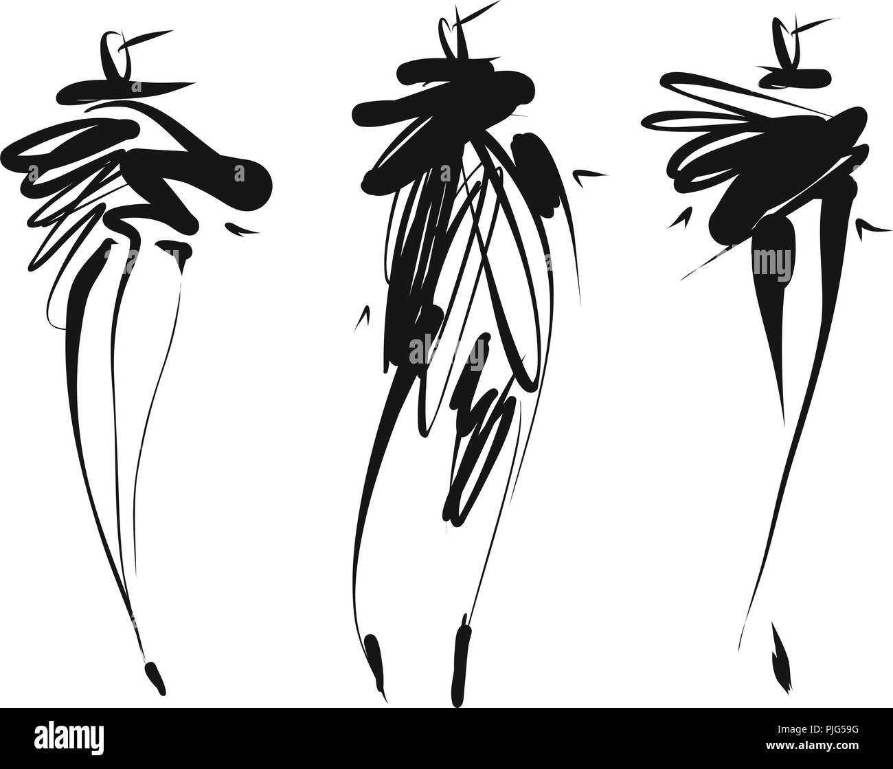 Fashion models sketch hand drawn , stylized silhouettes isolated.Vector ...