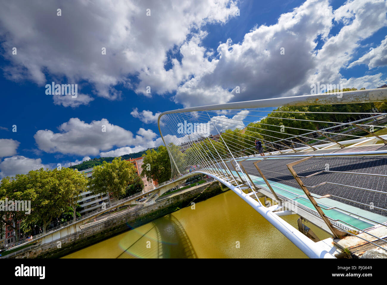 Zubizuri bridge by Santiago Calatrava and Isozaki Towers, Bilbao ...