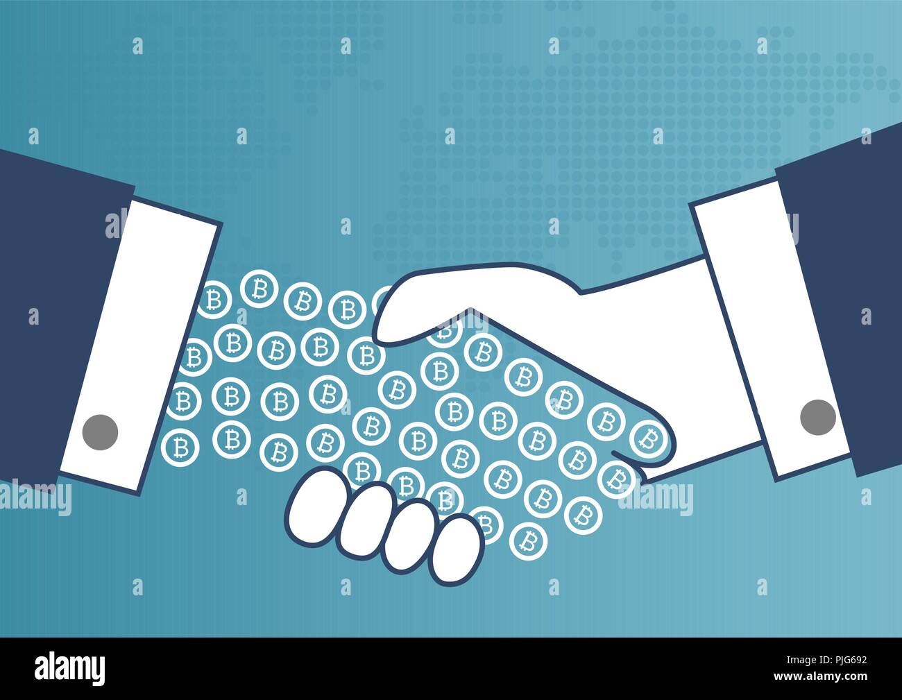 Payments with bitcoin concept. Illustration of two business men shaking ...