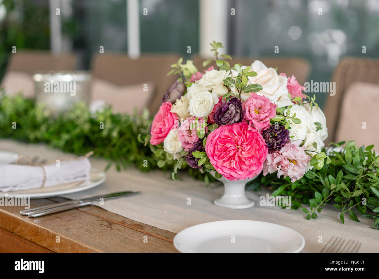 Wedding Banquet or gala dinner. The chairs and table for guests, served ...