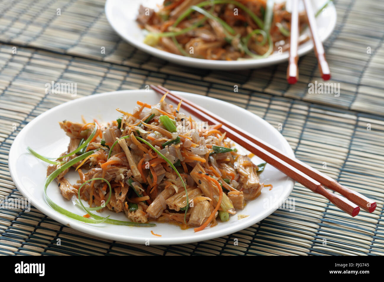 Chinese and Korean yuba salad with green onion and carrot Stock Photo ...