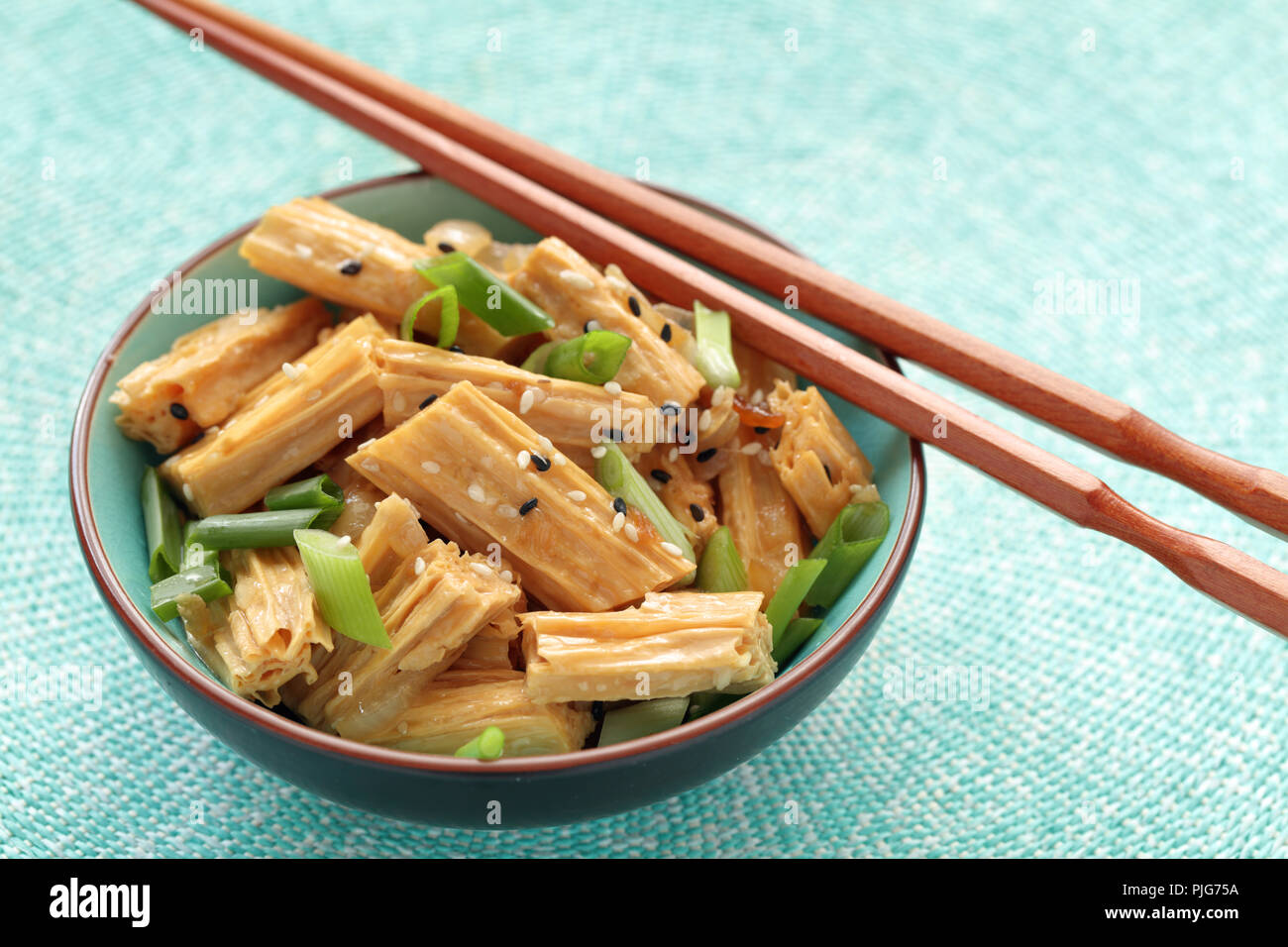 Chinese and Korean yuba salad with green onion and sesame seeds Stock ...