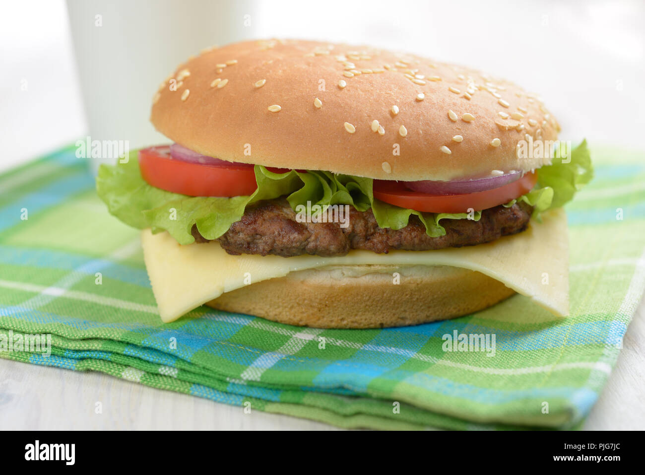 Homemade hamburger on a napkin Stock Photo - Alamy