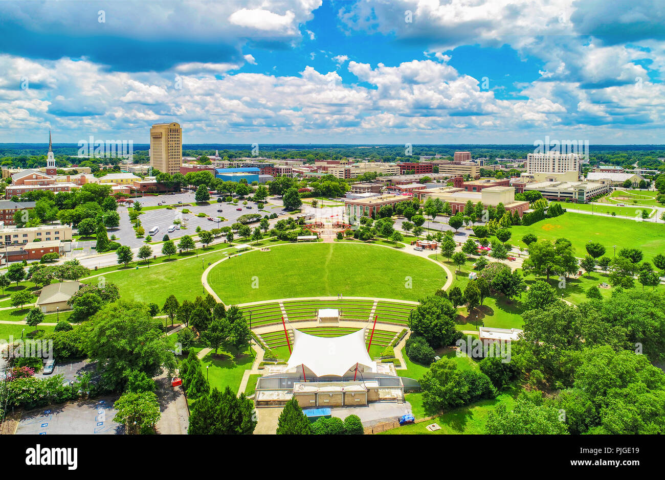 Drone Aerial of Spartanburg South Carolina SC Skyline Stock Photo - Alamy
