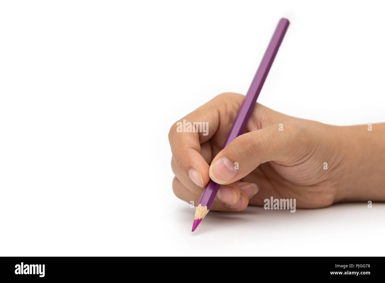 Female hand with colorful pencil isolated on white background Stock ...