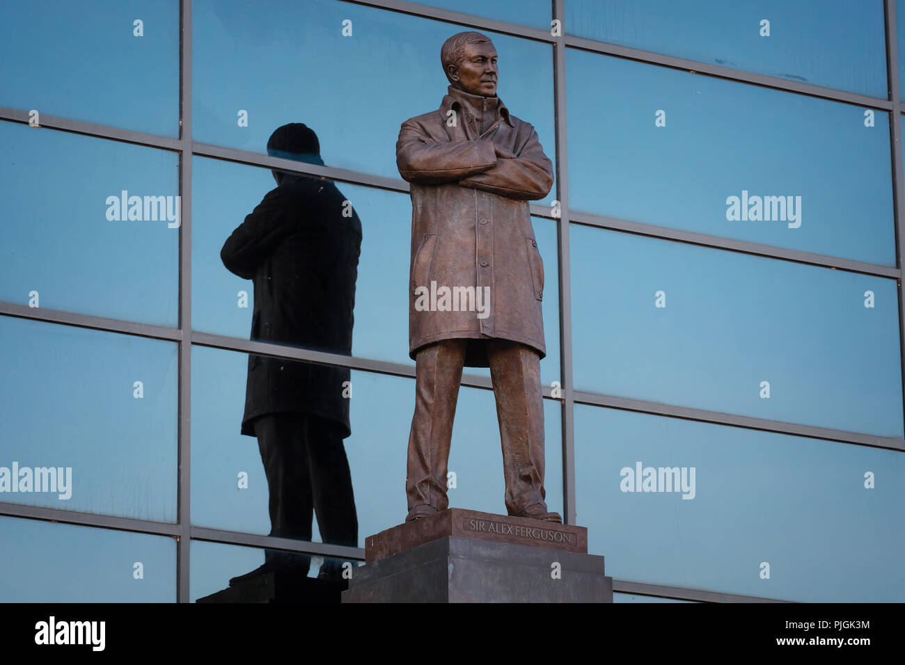 MANCHESTER, UK - MAY 19 2018: Sir Alex Ferguson Bronze statue in front ...