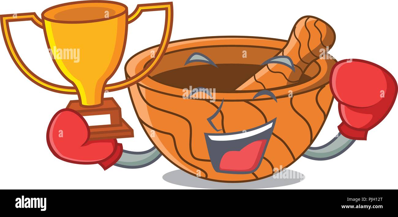 Boxing winner wooden kitchen mortar isolated on mascot Stock Vector ...