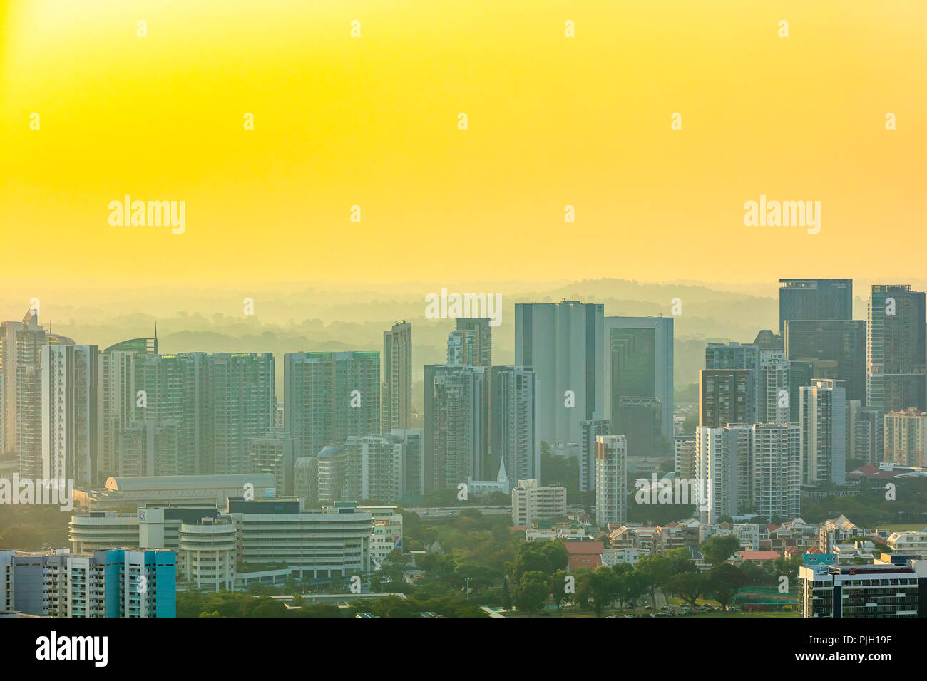 Singapore urban downtown high density buildings skyline silhouette in ...