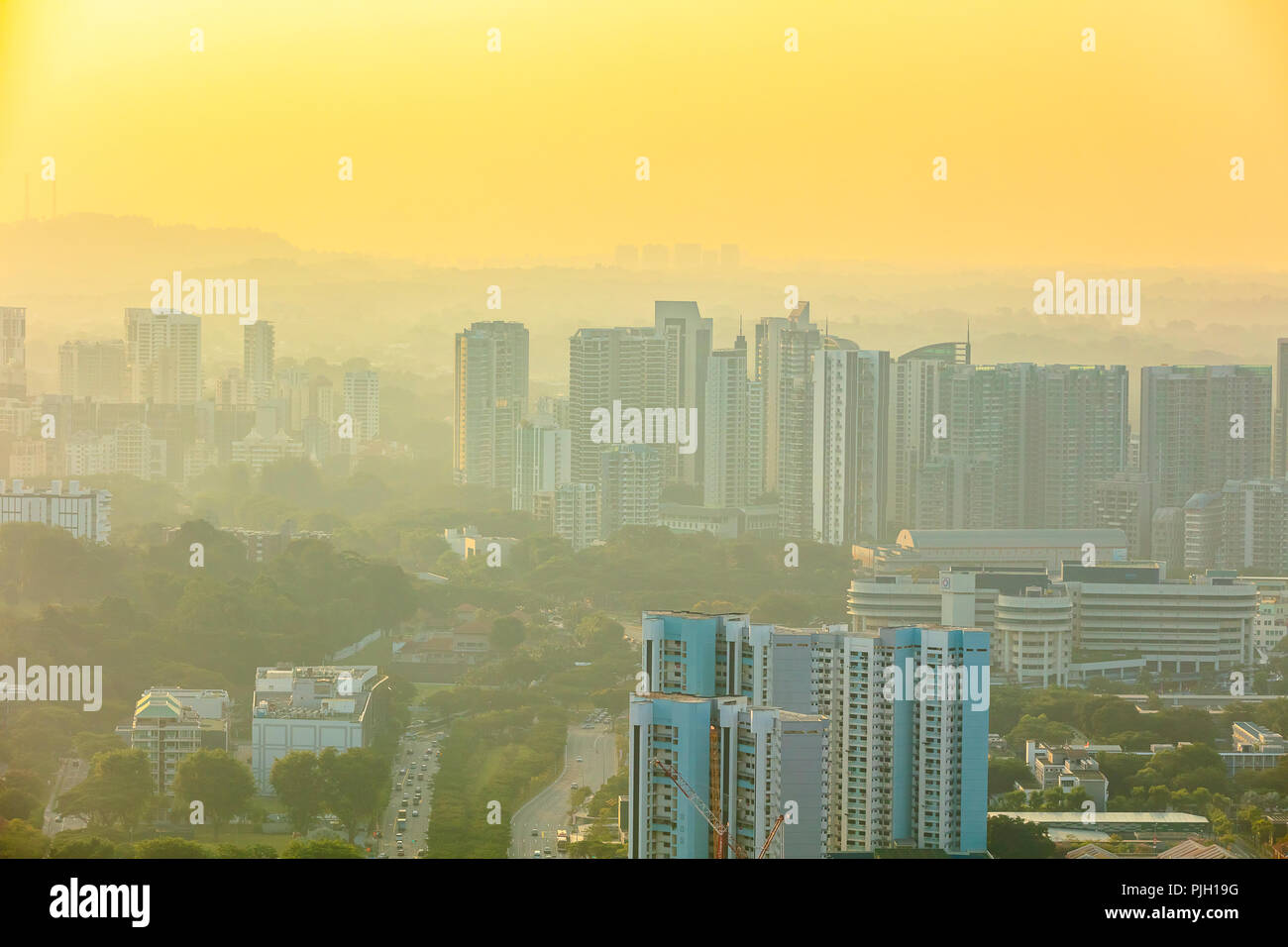 Singapore urban downtown high density buildings skyline silhouette in ...