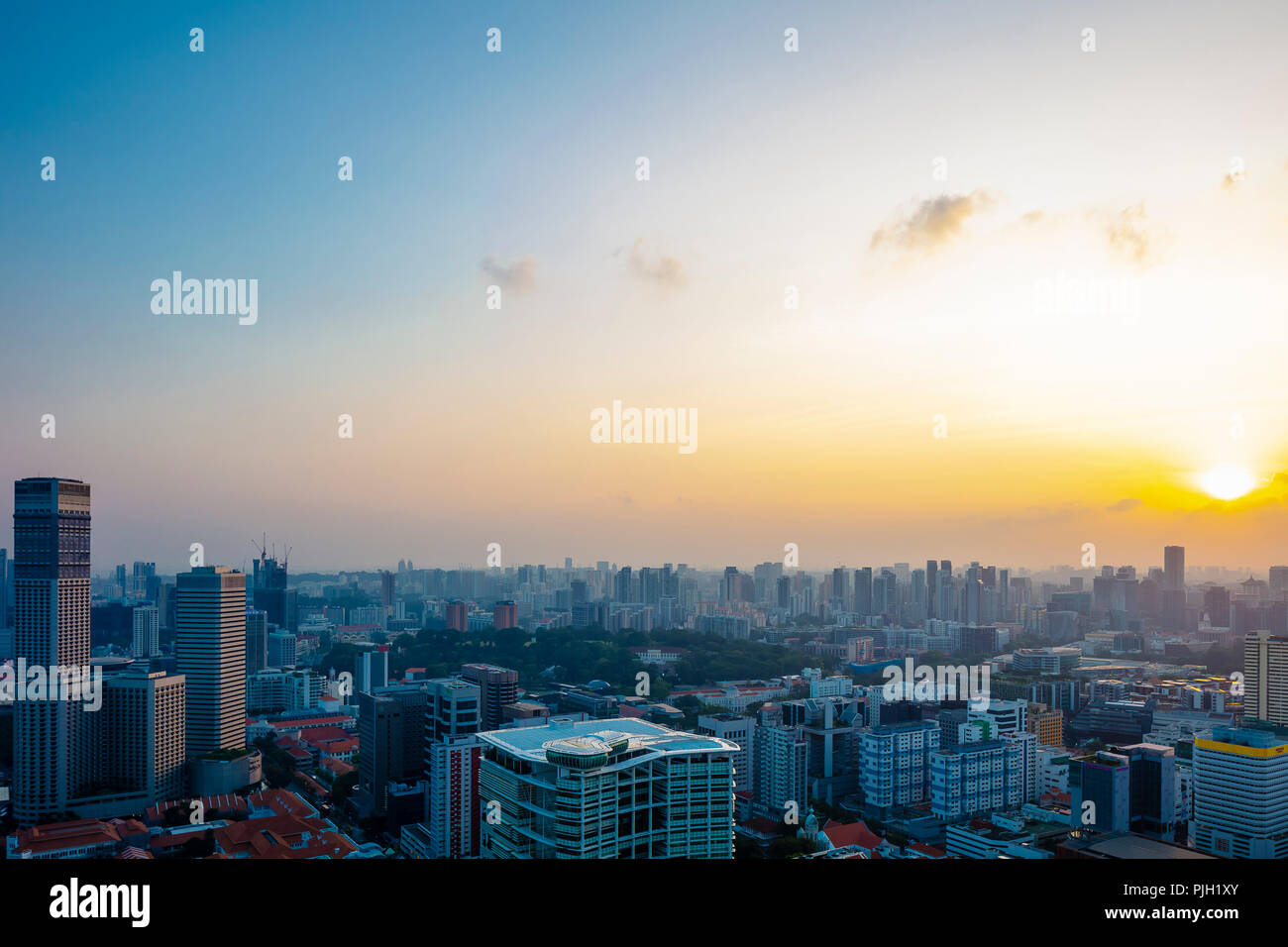 Singapore urban downtown high density buildings skyline silhouette in ...