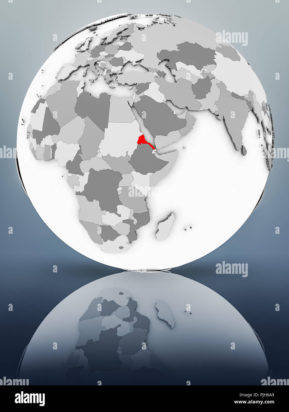 Eritrea on simple gray globe on shiny surface. 3D illustration Stock ...