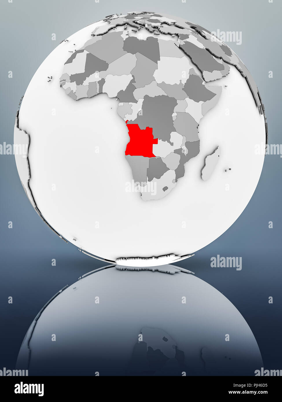 Angola on simple gray globe on shiny surface. 3D illustration Stock ...