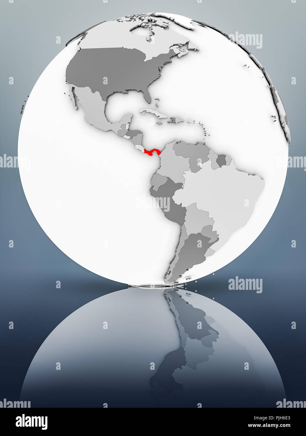 Panama on simple gray globe on shiny surface. 3D illustration Stock ...