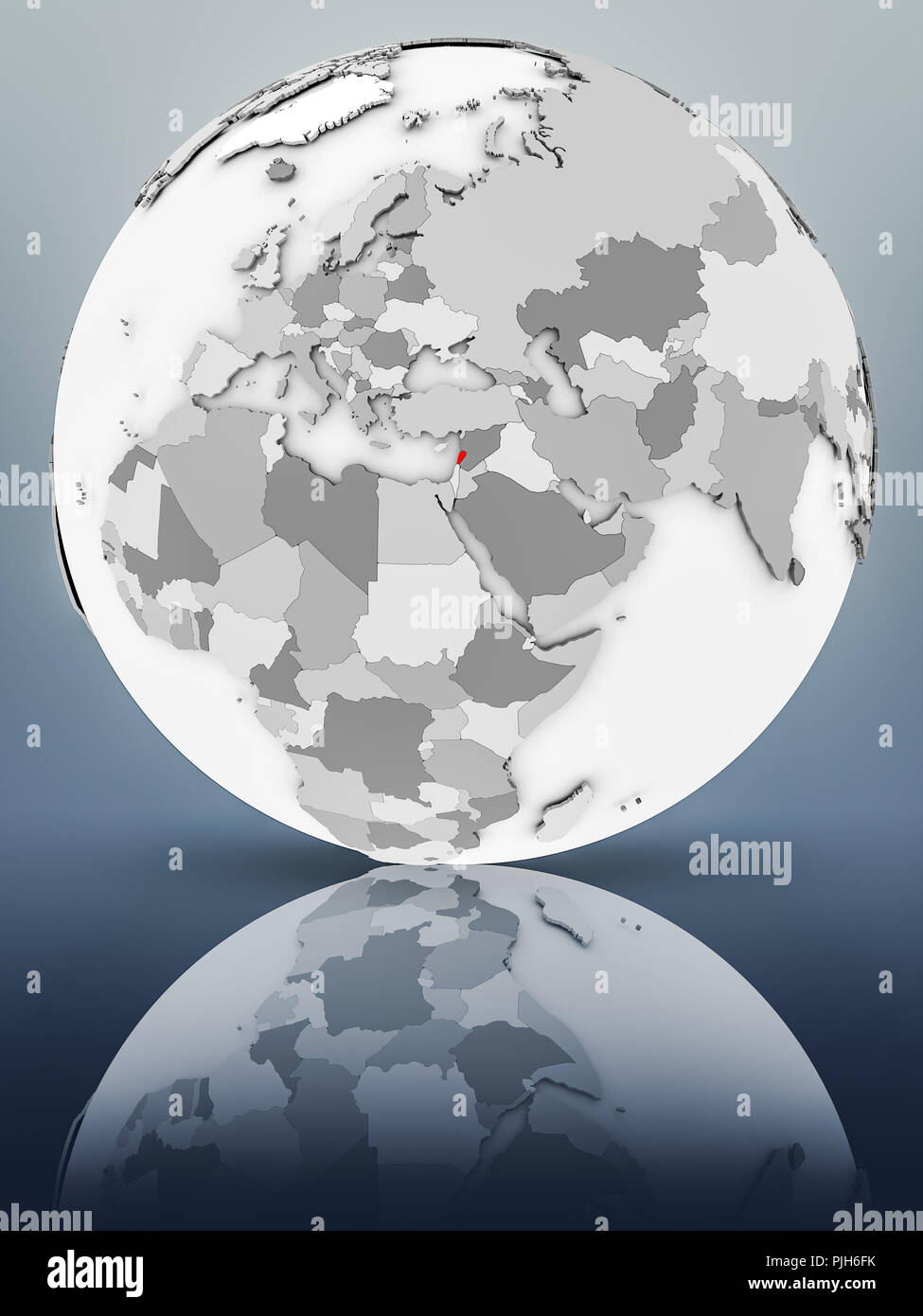 Lebanon on simple gray globe on shiny surface. 3D illustration Stock ...