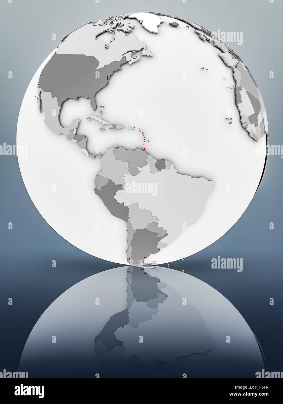 Caribbean on simple gray globe on shiny surface. 3D illustration Stock ...