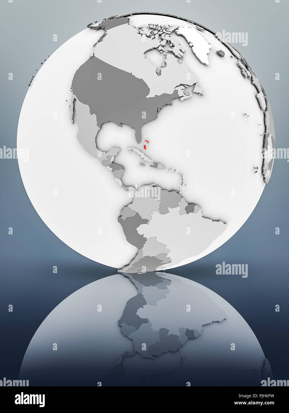 Bahamas on simple gray globe on shiny surface. 3D illustration Stock ...