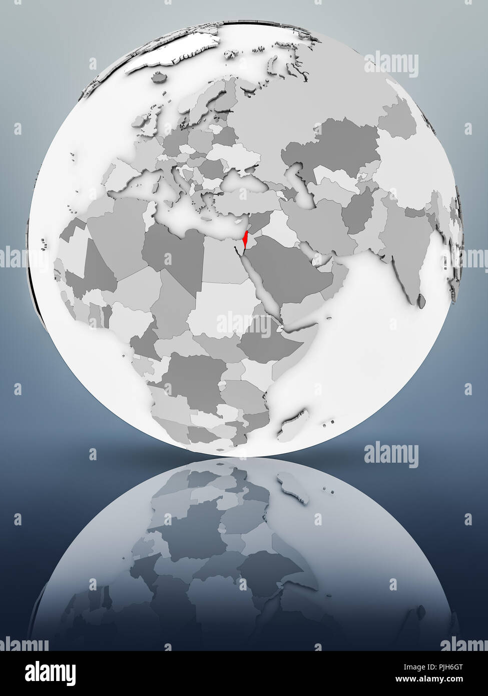 Israel on simple gray globe on shiny surface. 3D illustration Stock ...