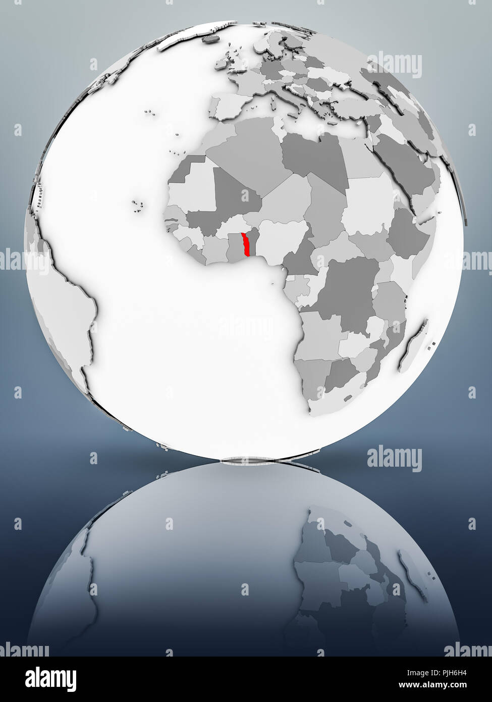 Togo on simple gray globe on shiny surface. 3D illustration Stock Photo ...