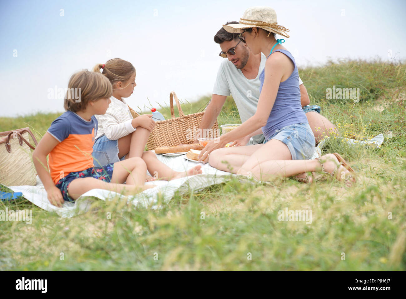 Family having a picnic in countryside Stock Photo - Alamy