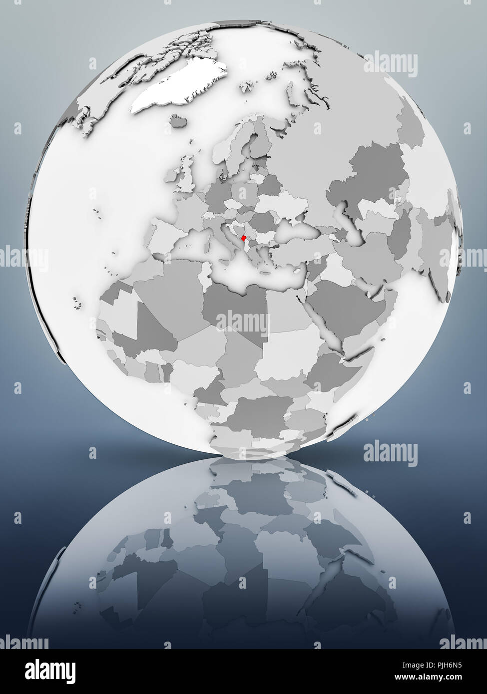Montenegro on simple gray globe on shiny surface. 3D illustration Stock ...