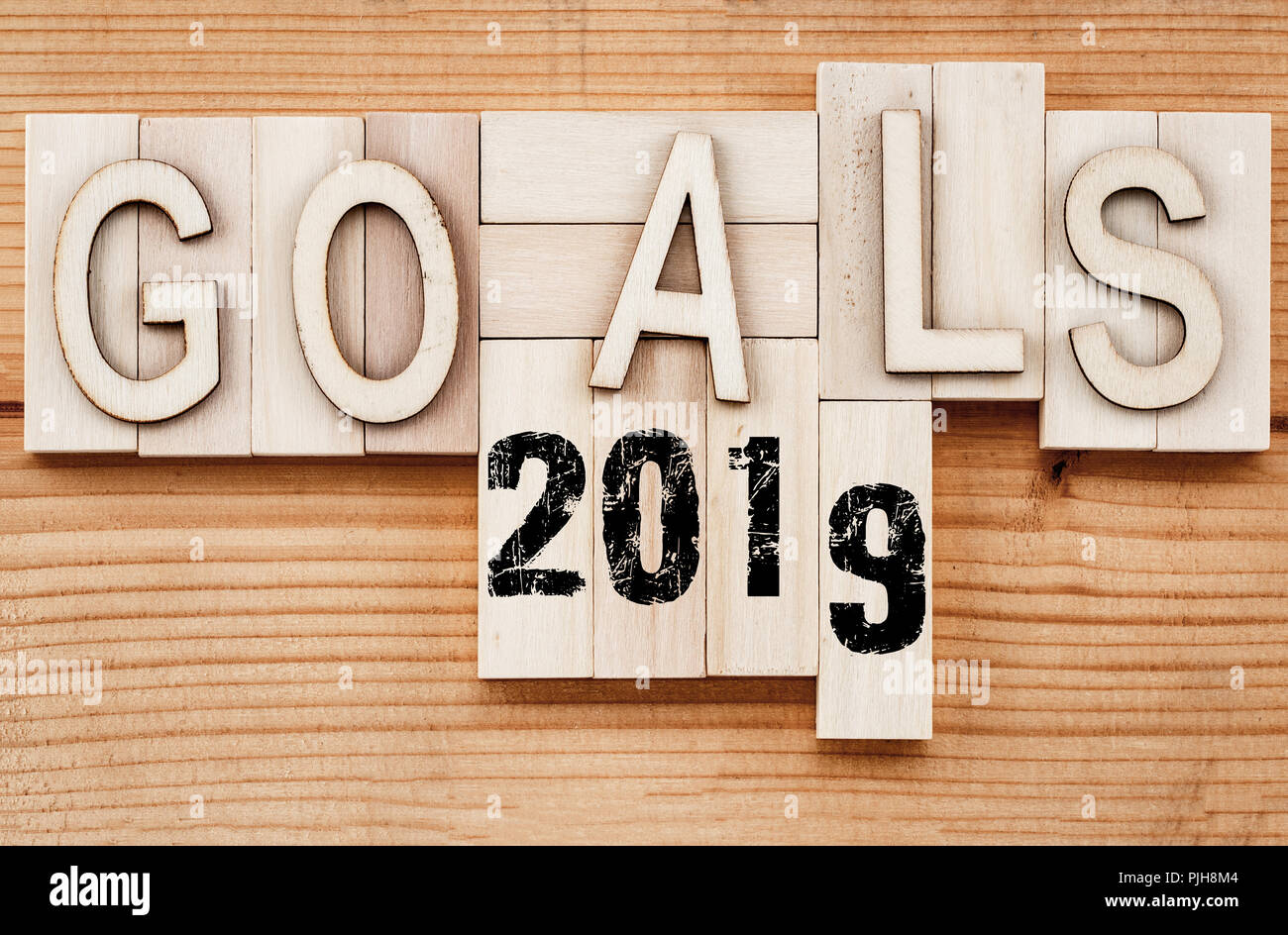 2019 goals banner - New Year resolution concept - text in vintage ...
