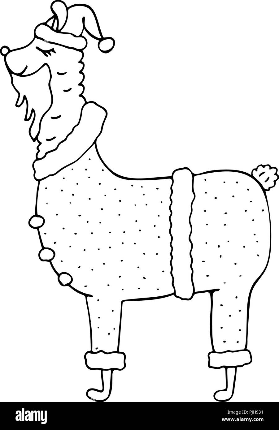 Hand-drawn monochrome Santa lama in a christmas suit Stock Vector Image ...